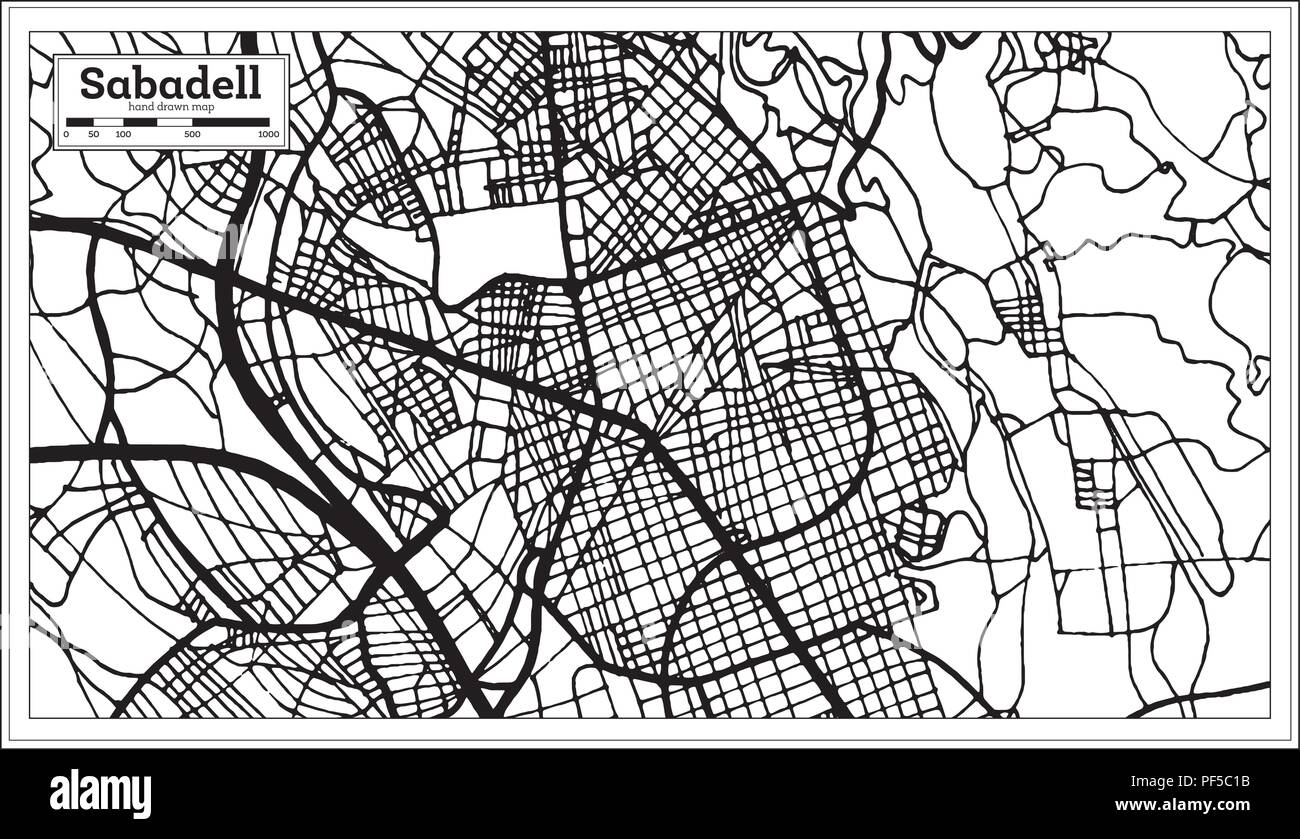 Sabadell Spain City Map in Retro Style. Outline Map. Vector ...