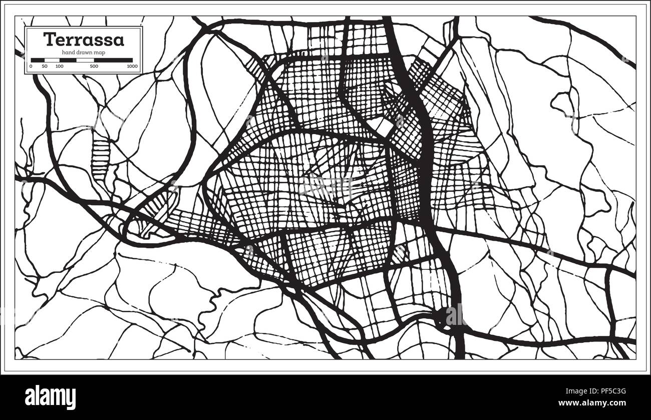 Terrassa Spain City Map in Retro Style. Outline Map. Vector ...