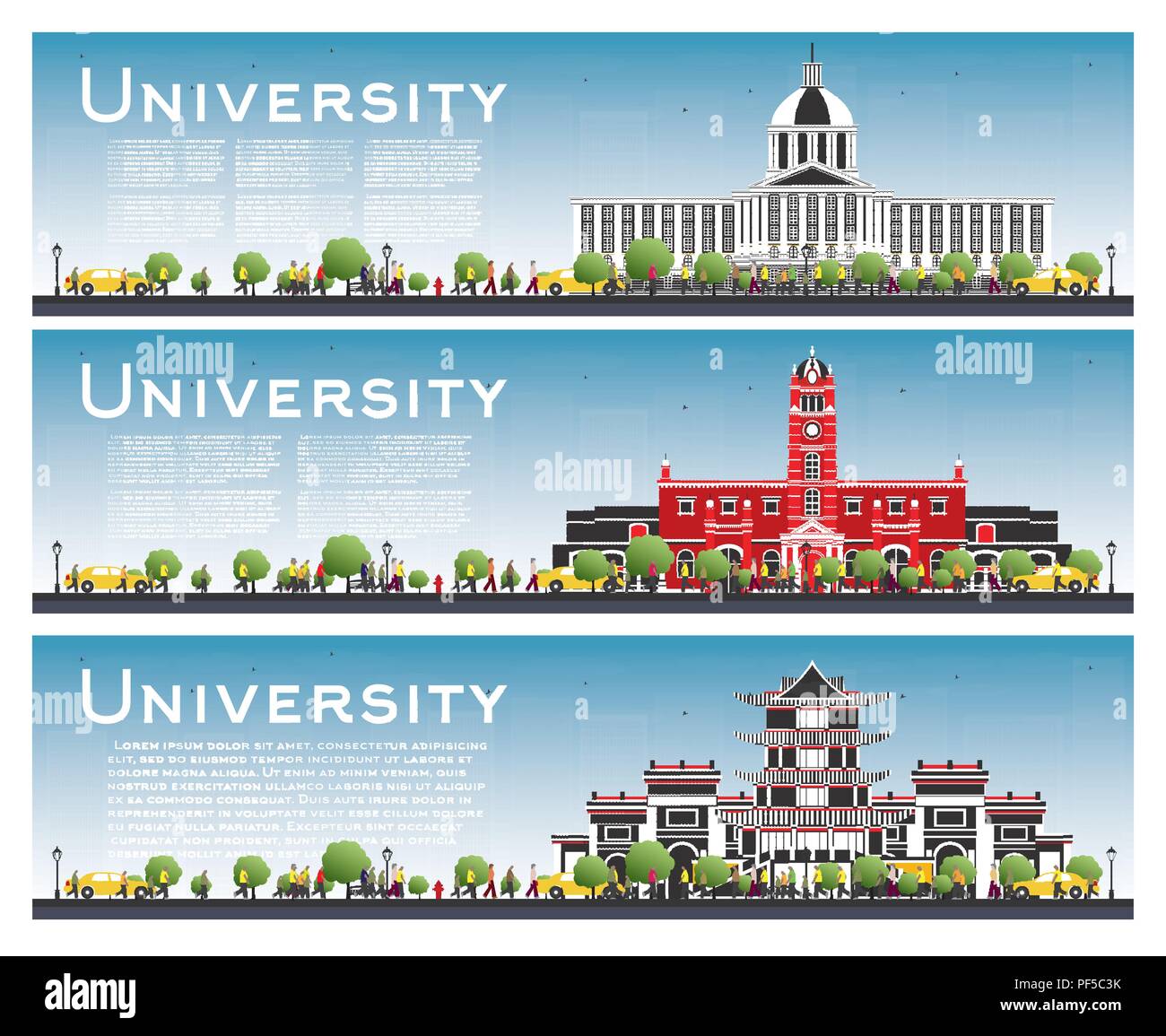 Set of University Campus Study Banners. Vector Illustration. Students ...