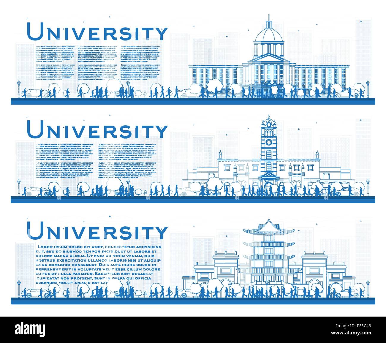 Outline Set of University Campus Study Banners. Vector Illustration ...