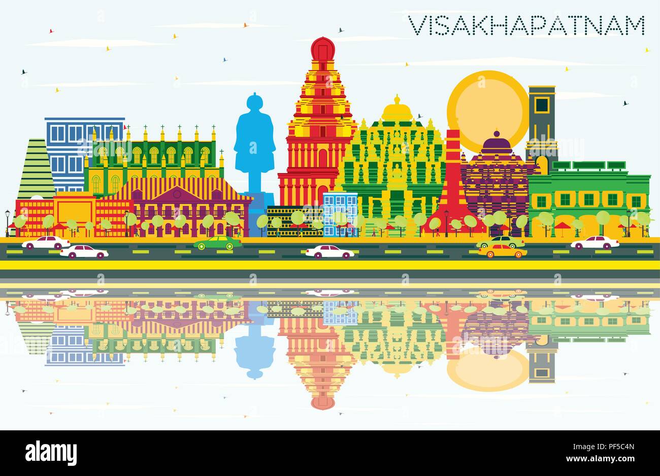 Visakhapatnam India City Skyline with Color Buildings, Blue Sky and ...