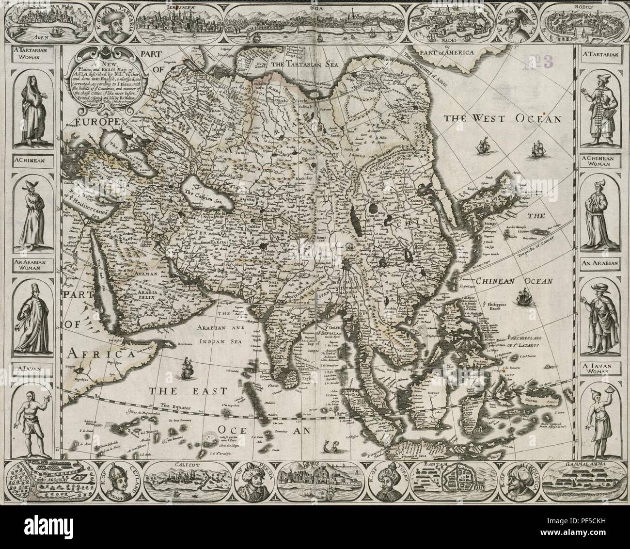 Asia, 1658 (plaine, and map described by N.I. Visscher Stock Photo - Alamy