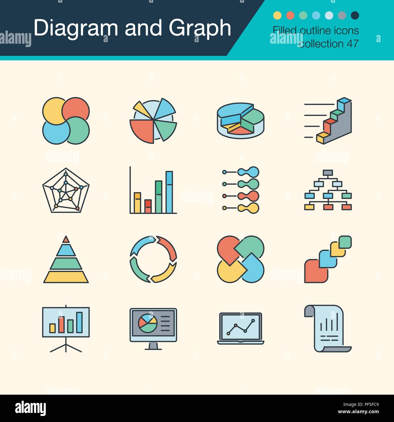 Diagram and Graph icons. Filled outline design collection 57. For ...