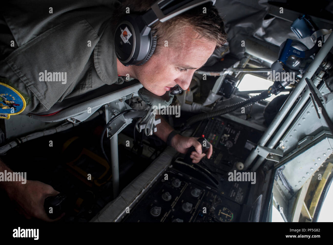 U.S. Air National Guard Tech. Sgt. Greg Wetzel, a boom operator with the 121st Air Refueling ...