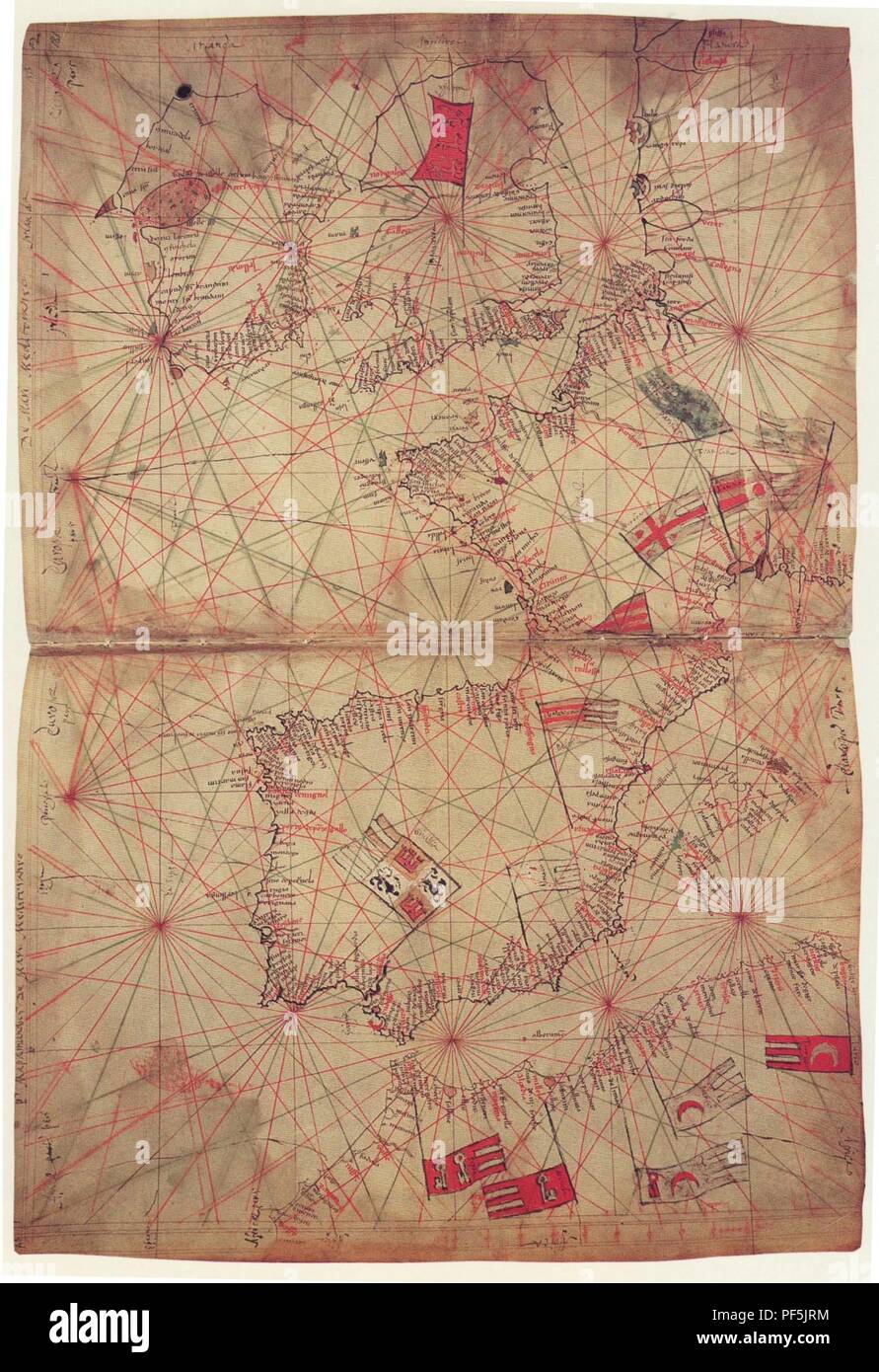Atlantic map from Pietro Vesconte 1325 atlas Stock Photo - Alamy
