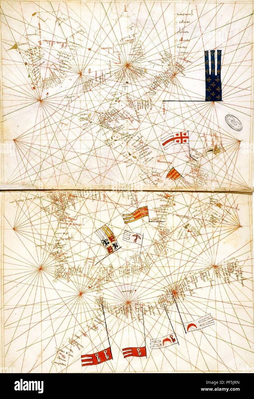 Atlantic map from Pietro Vesconte 1321 atlas Stock Photo - Alamy