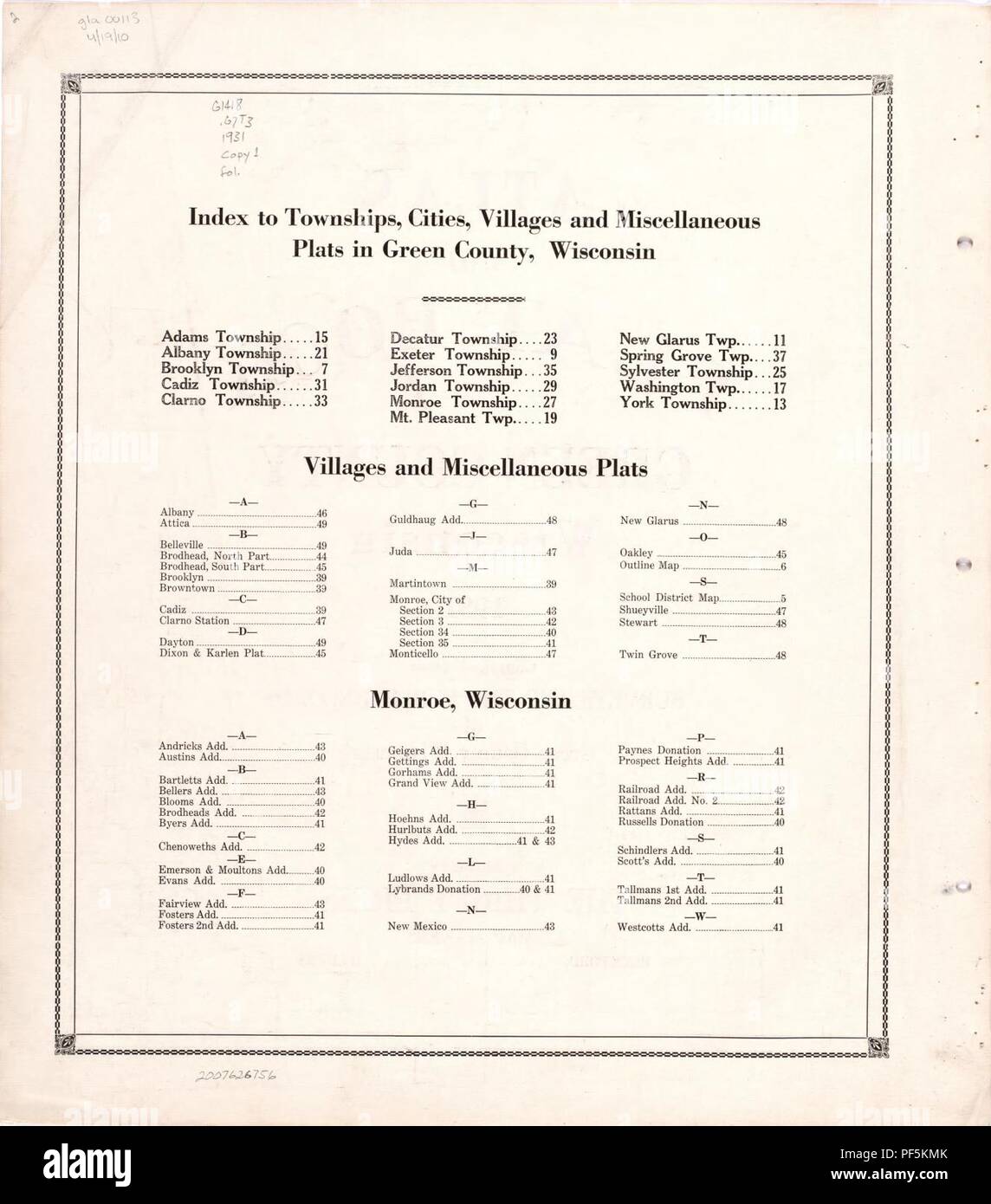 Atlas and plat book of Green County, Wisconsin - compiled from surveys ...