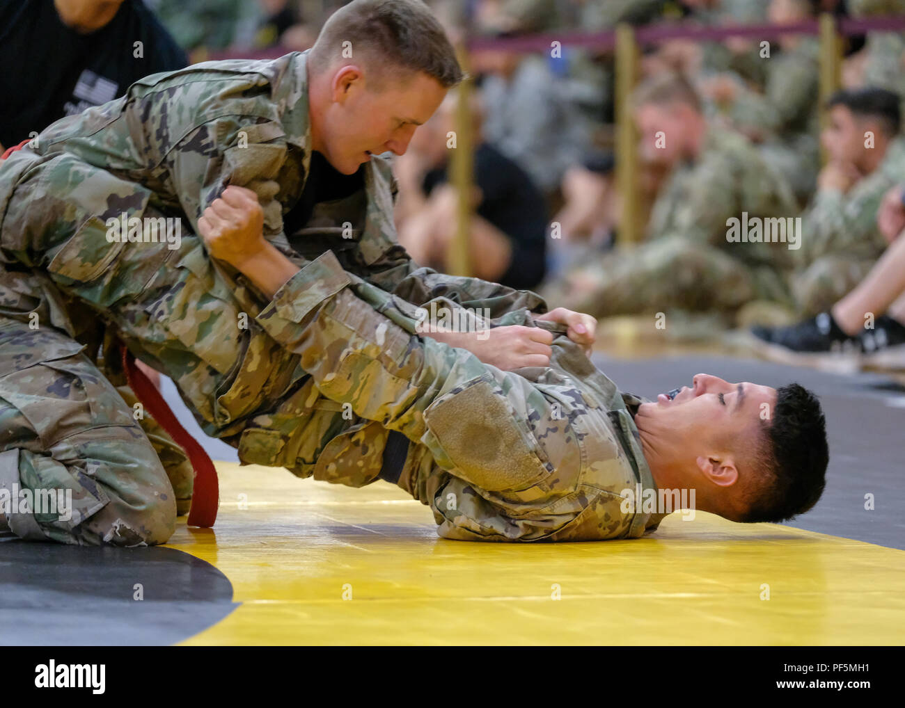 Two Soldiers compete in day 1 of the combatives tournament during Ivy ...