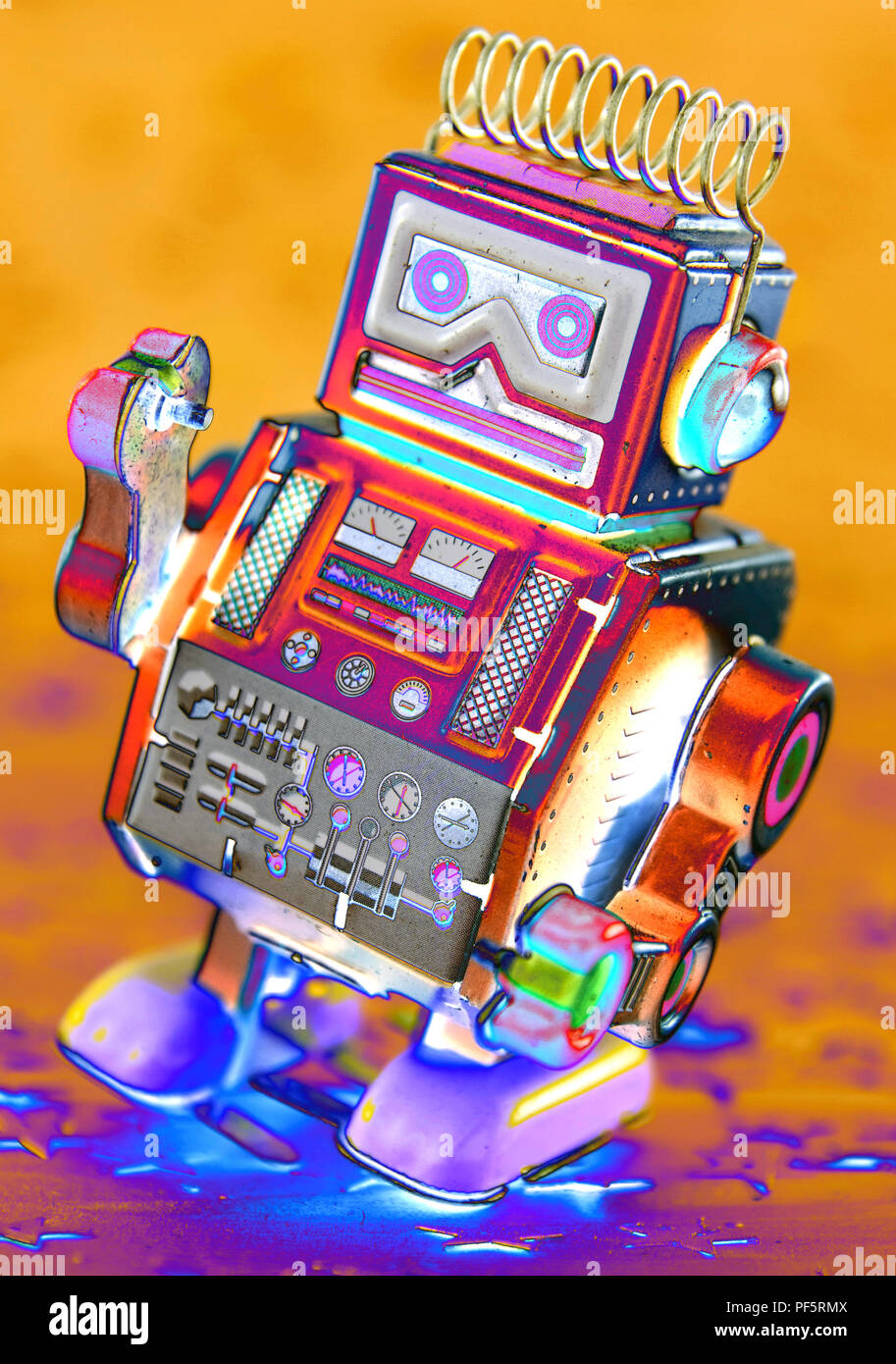 retro robot on gold Stock Photo - Alamy