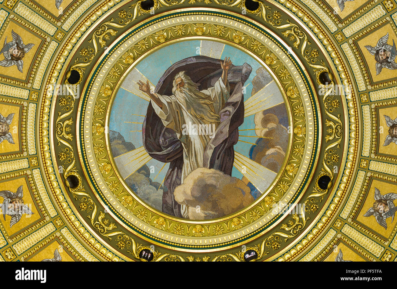 religious painting of God on top of dome in St. Stephen's Basilica ...