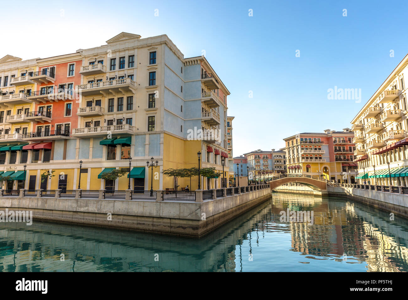 The canals of Venice like Qanat Quartier at the Pearl in Doha, Qatar in ...