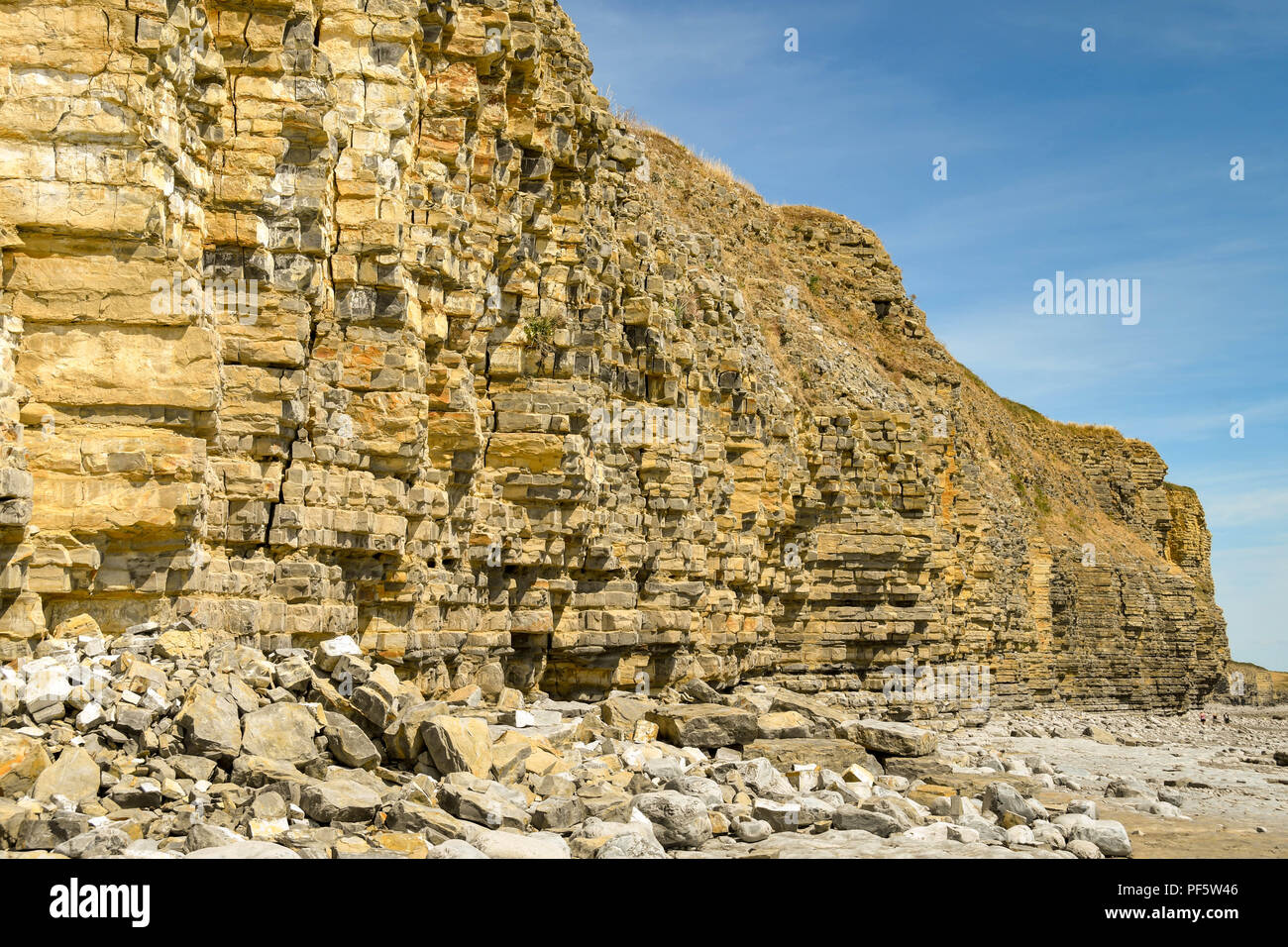 Cliffs on the coast at Llantwit Major, Wales. The shoreline is a site ...