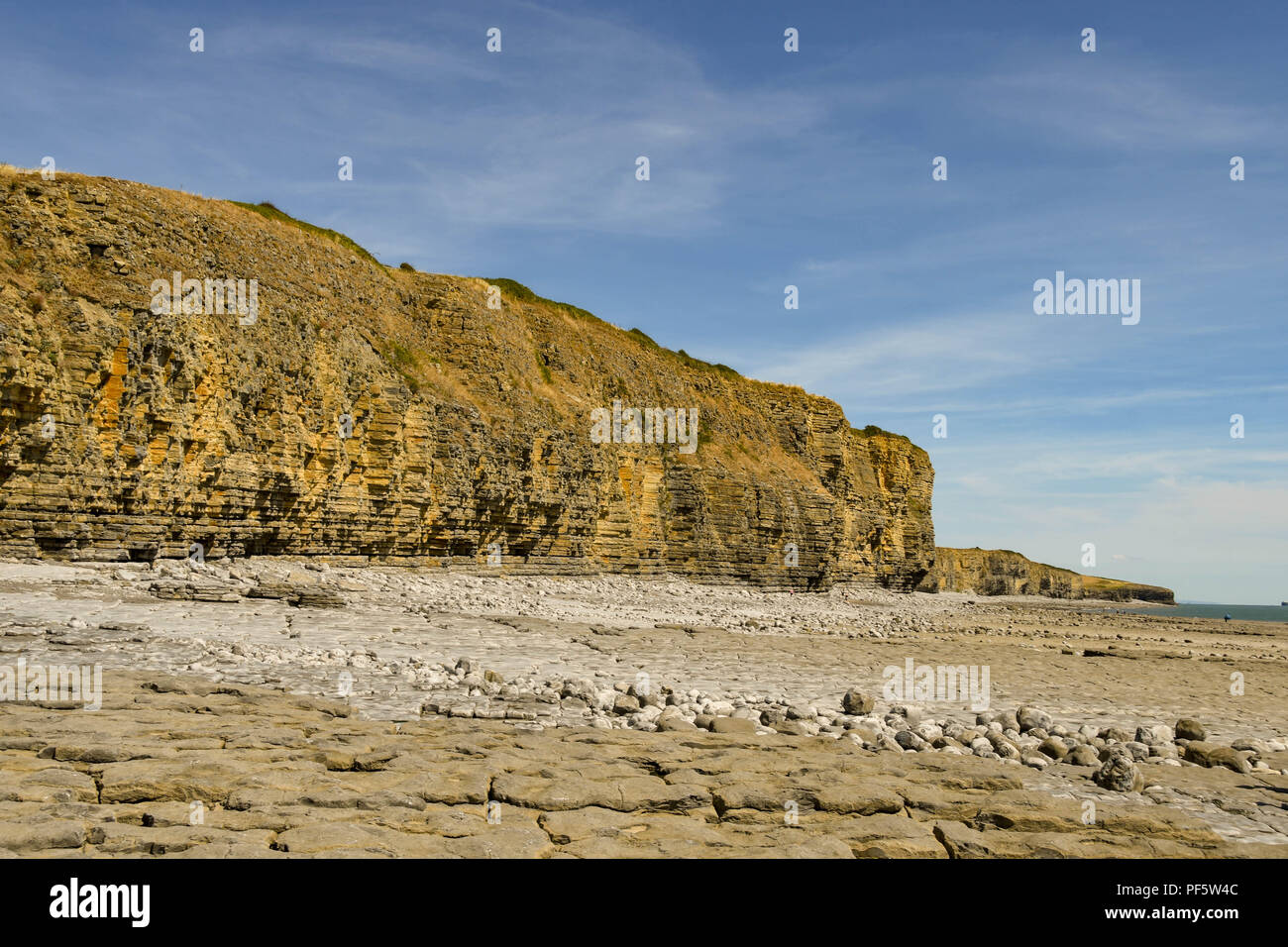 Cliffs on the coast at Llantwit Major, Wales. The shoreline is a site ...