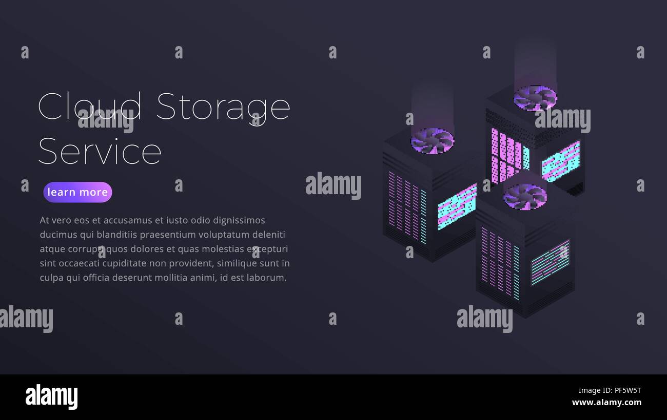 Cloud storage. Isometric illustration of web hosting futuristic servers ...