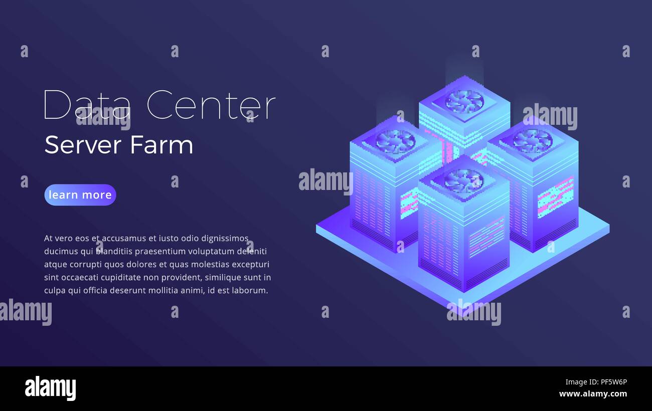 Data center. Datacenter server farm isometric concept. Modern data center hero image design ...