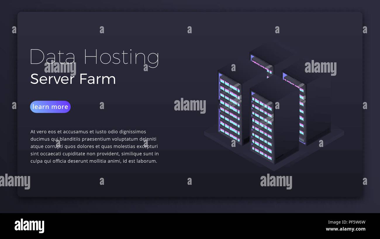 Data hosting. Datacenter server farm isometric concept. Modern data ...