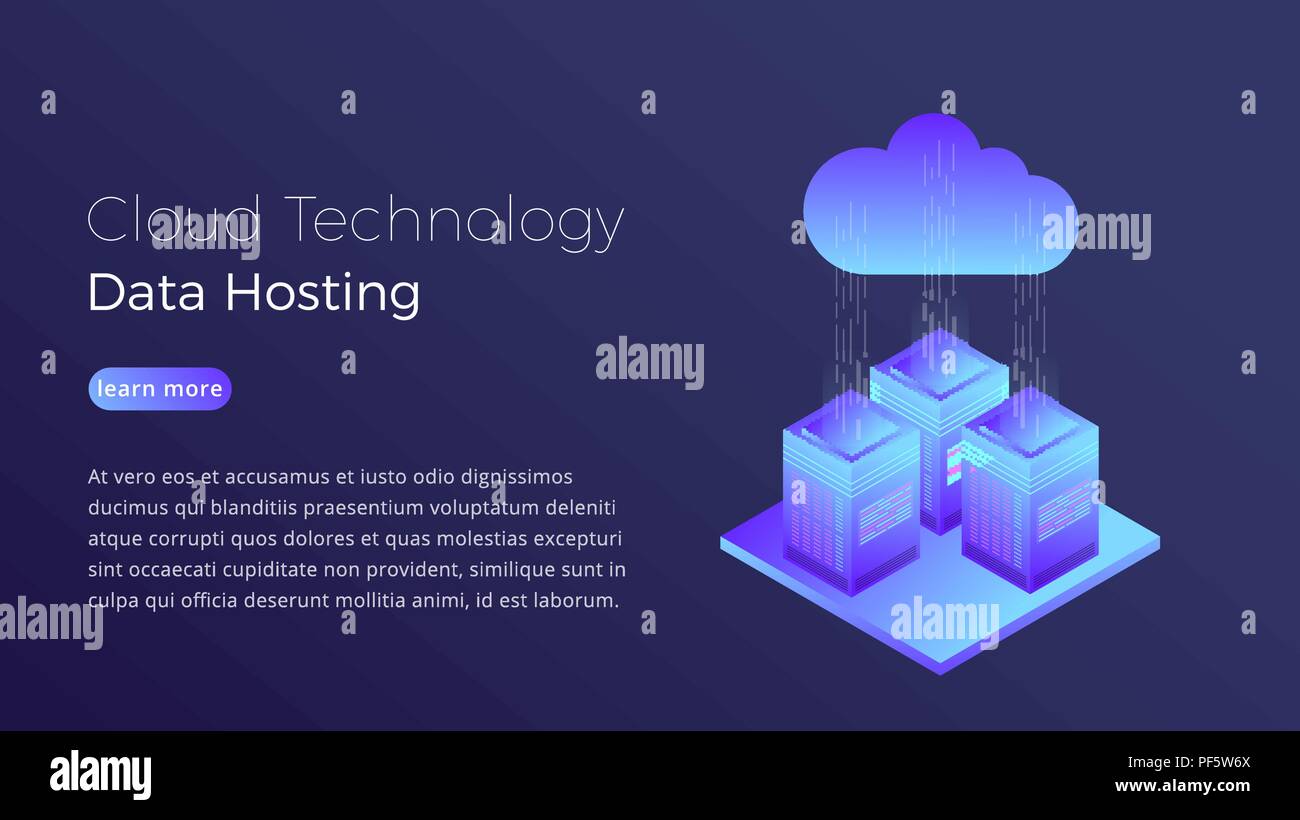 Cloud technology. Data hosting cloud server isometric concept. Modern ...