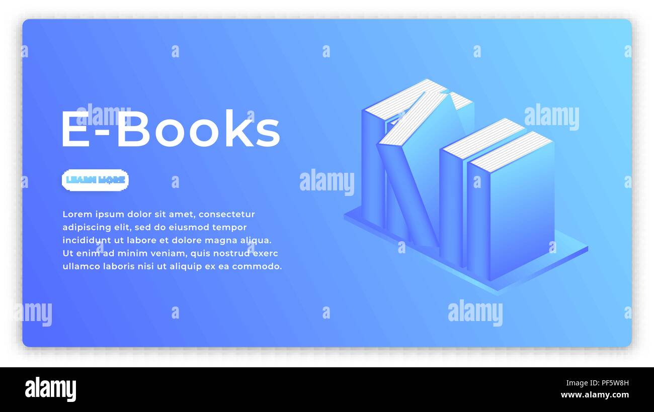 E-books. Isometric concept of modern electronic books library Stock ...