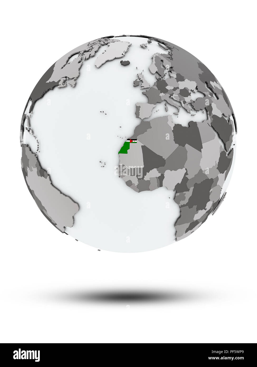 Western Sahara with flag on globe with shadow isolated on white ...