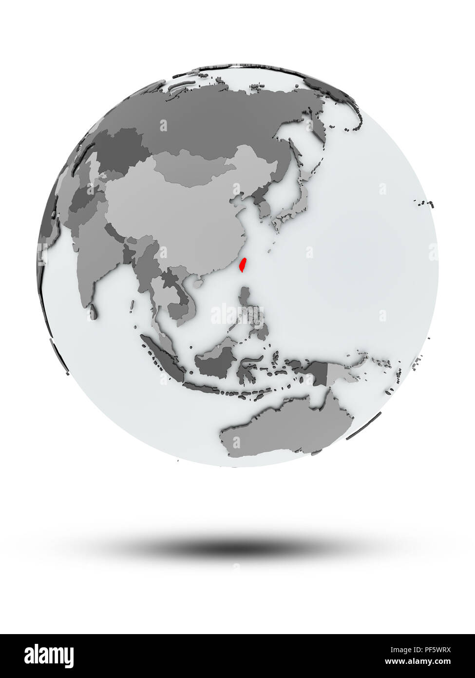 Taiwan with flag on globe with shadow isolated on white background. 3D ...