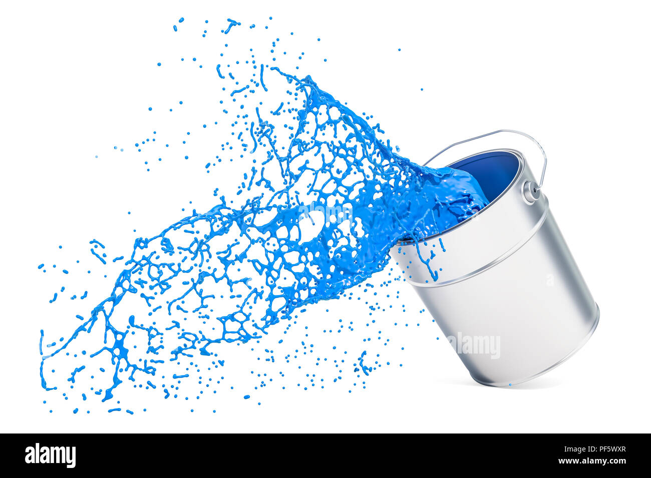 Blue paint can with splashing, 3D rendering isolated on white ...