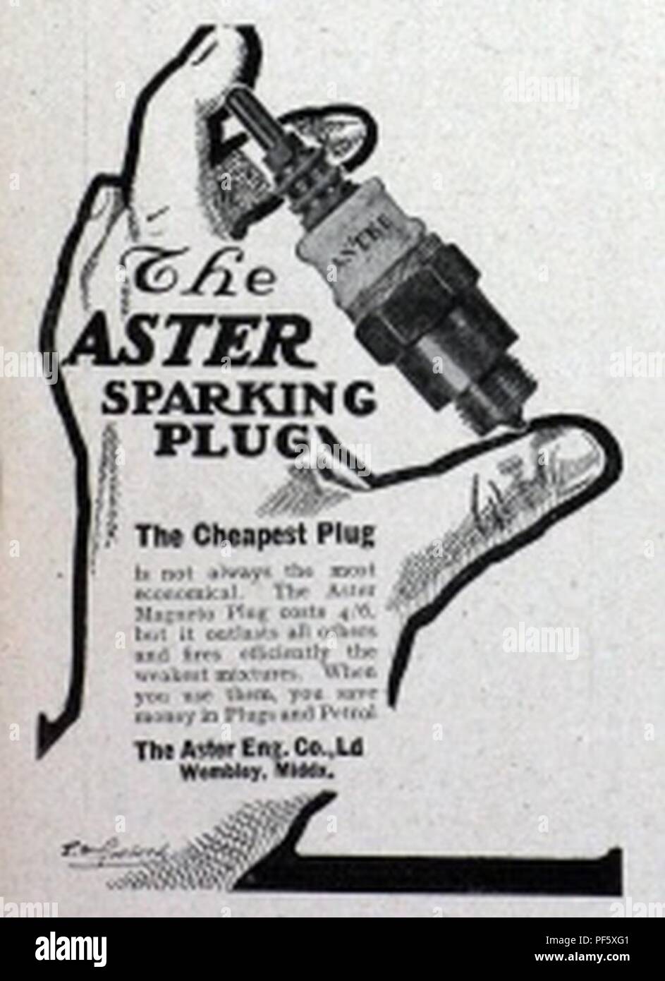 Aster-Wembley Spark plug - 1910 Advert Stock Photo - Alamy