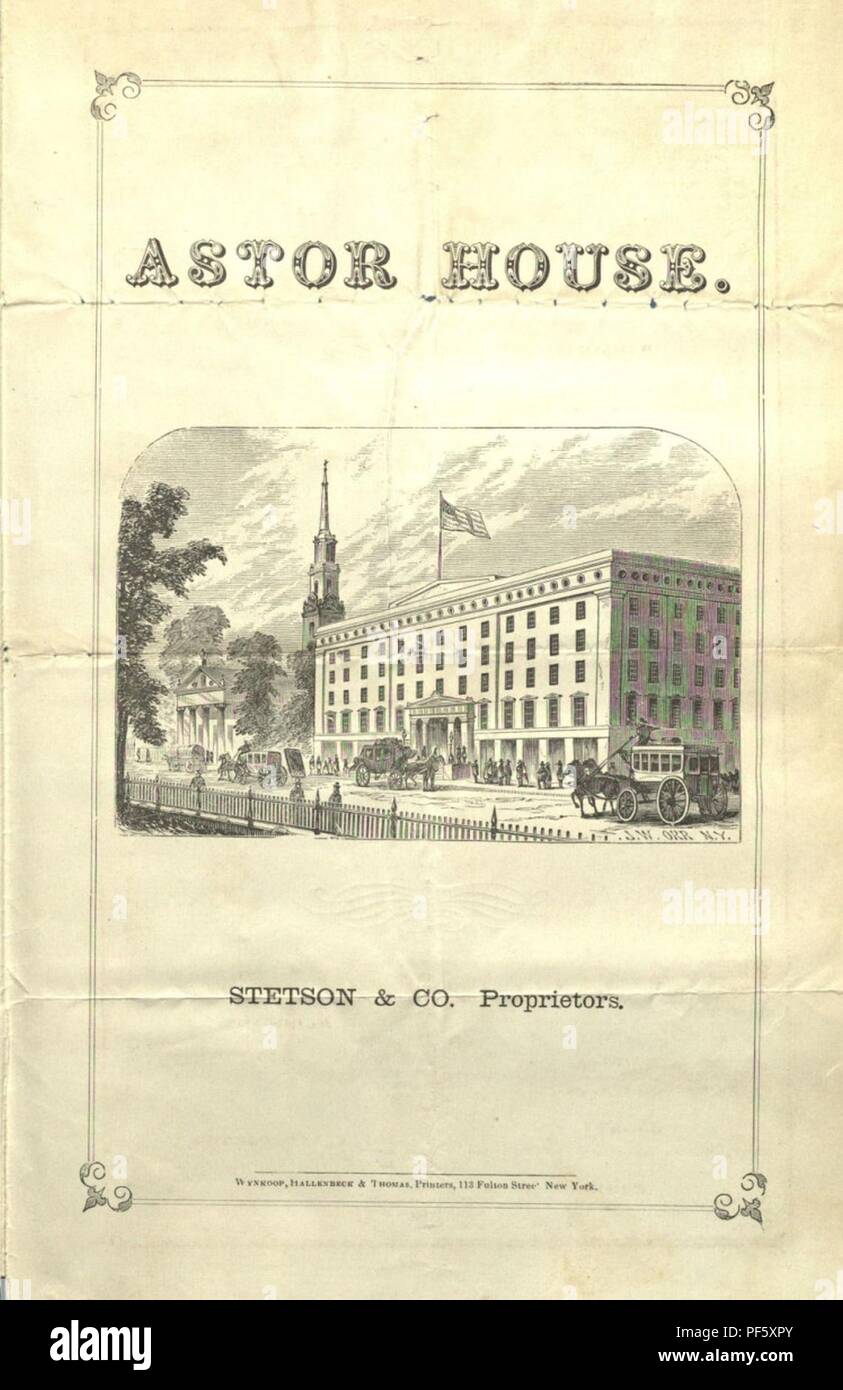 Astor House restaurant menu front page (January 2, 1862 Stock Photo - Alamy