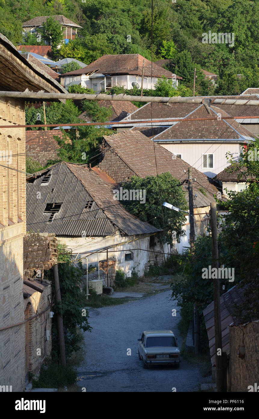 Traditional houses in Sheki's old town, northern Azerbaijan Stock Photo ...
