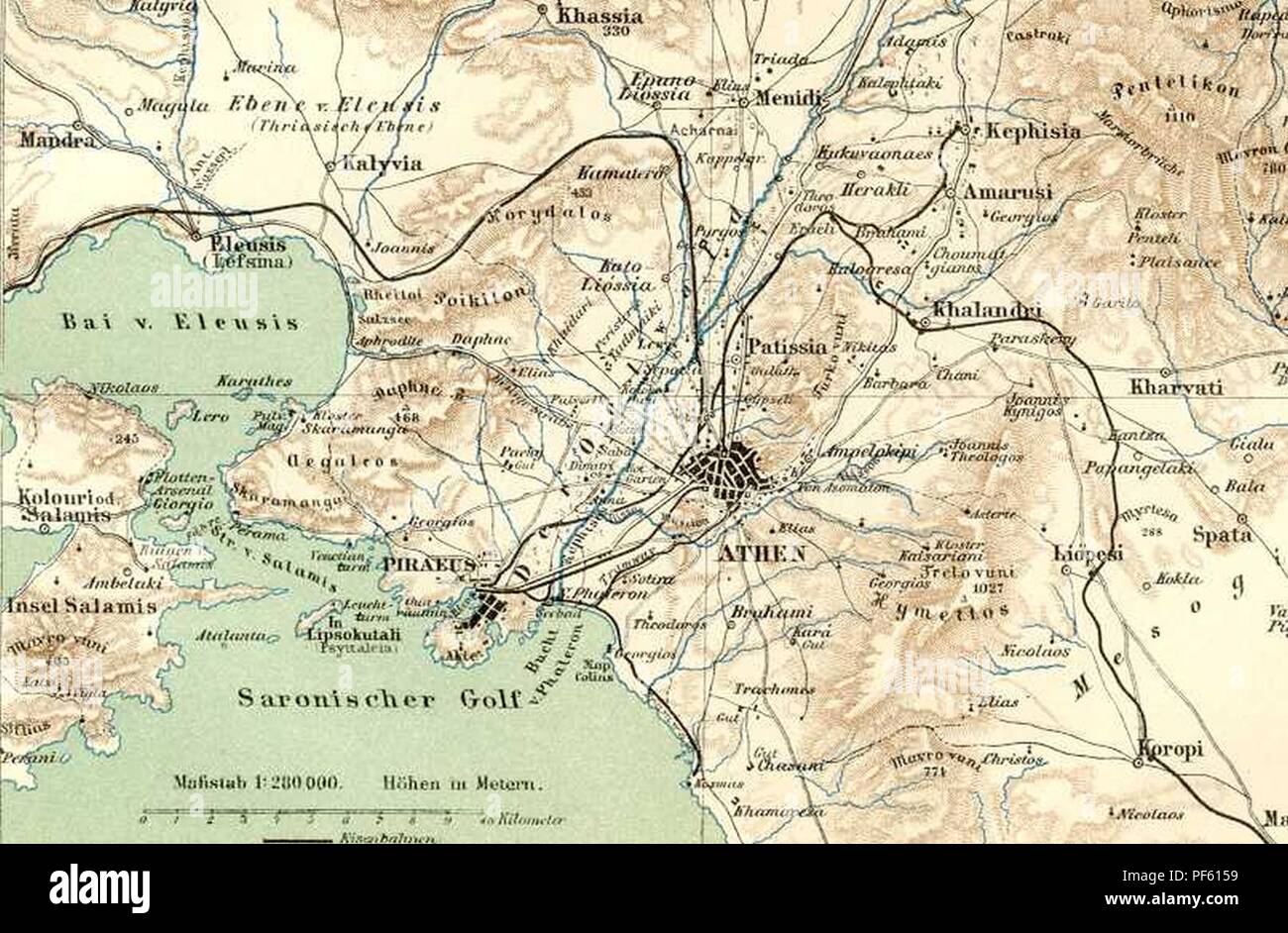 Athens and Piraeus map 1894 Stock Photo - Alamy