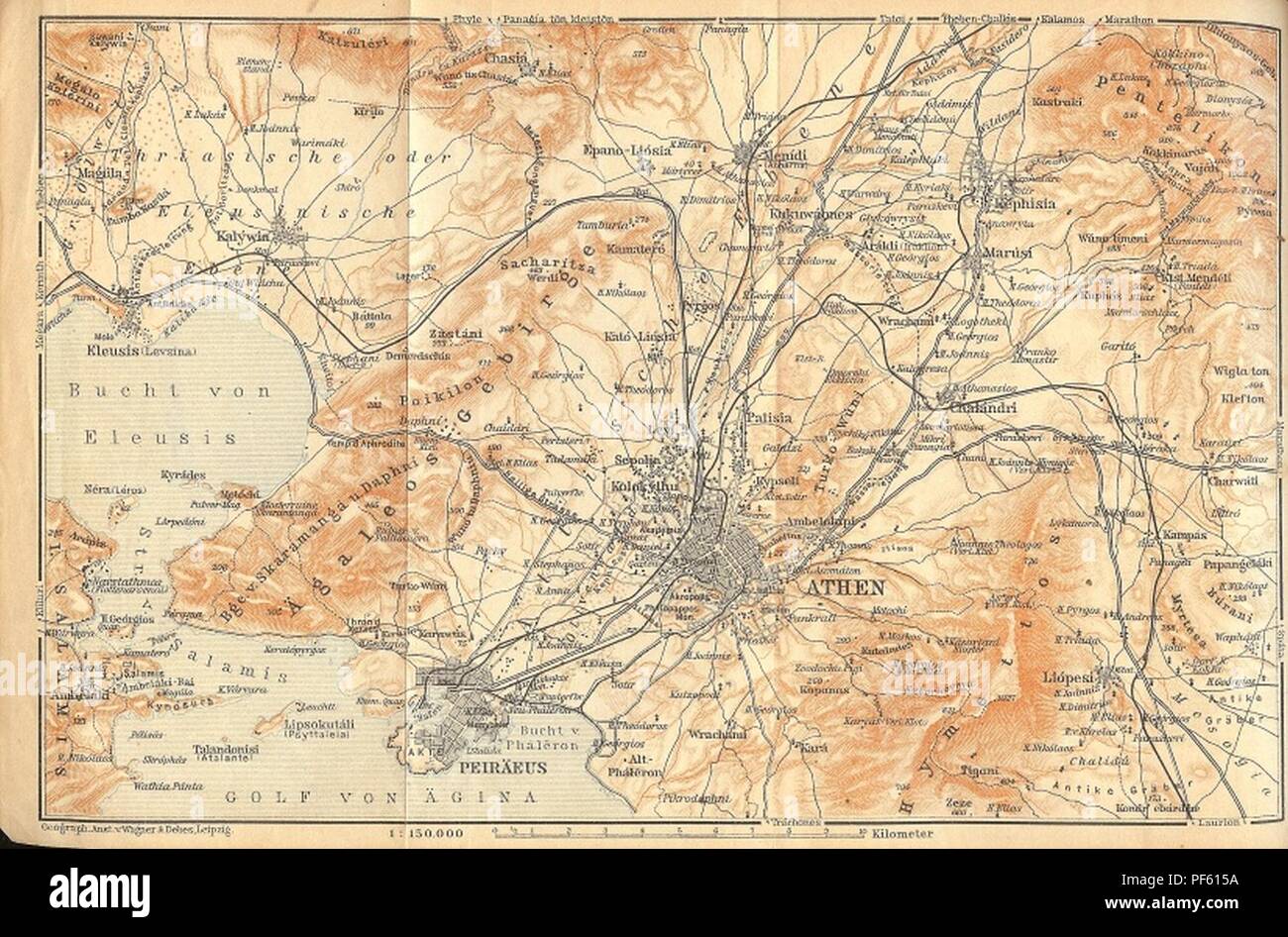 Athens and Piraeus map 1908 Stock Photo - Alamy