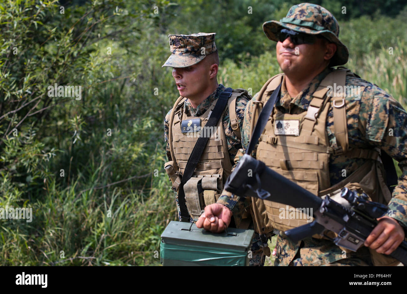 Marines with Marine Aviation Logistics Squadron (MALS) 13 carry gear as ...