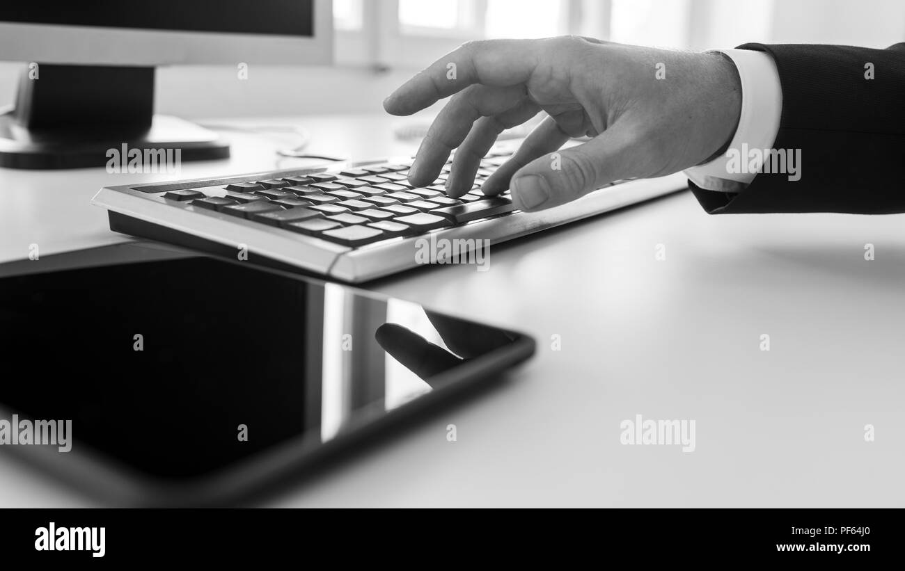 Man using desktop pc Black and White Stock Photos & Images - Alamy