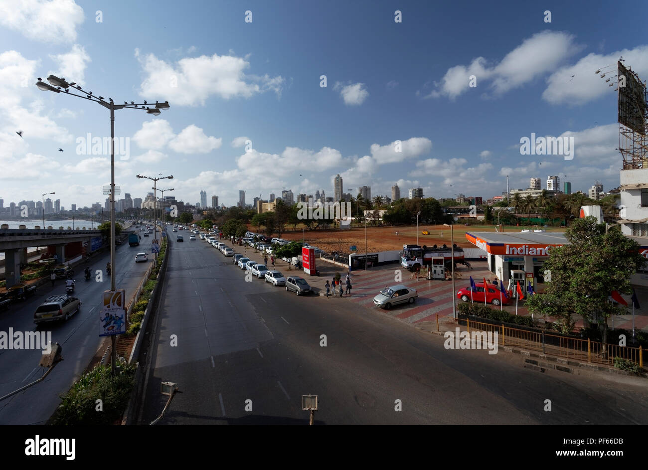 Skyline showing Walkeshwar area and vehicle traffic at marine drive in ...