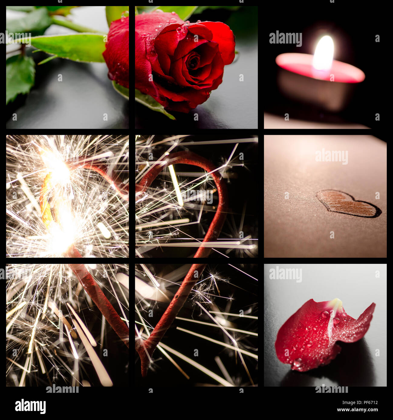 Love concept collage with images of a rose, candle, and a heart Stock ...