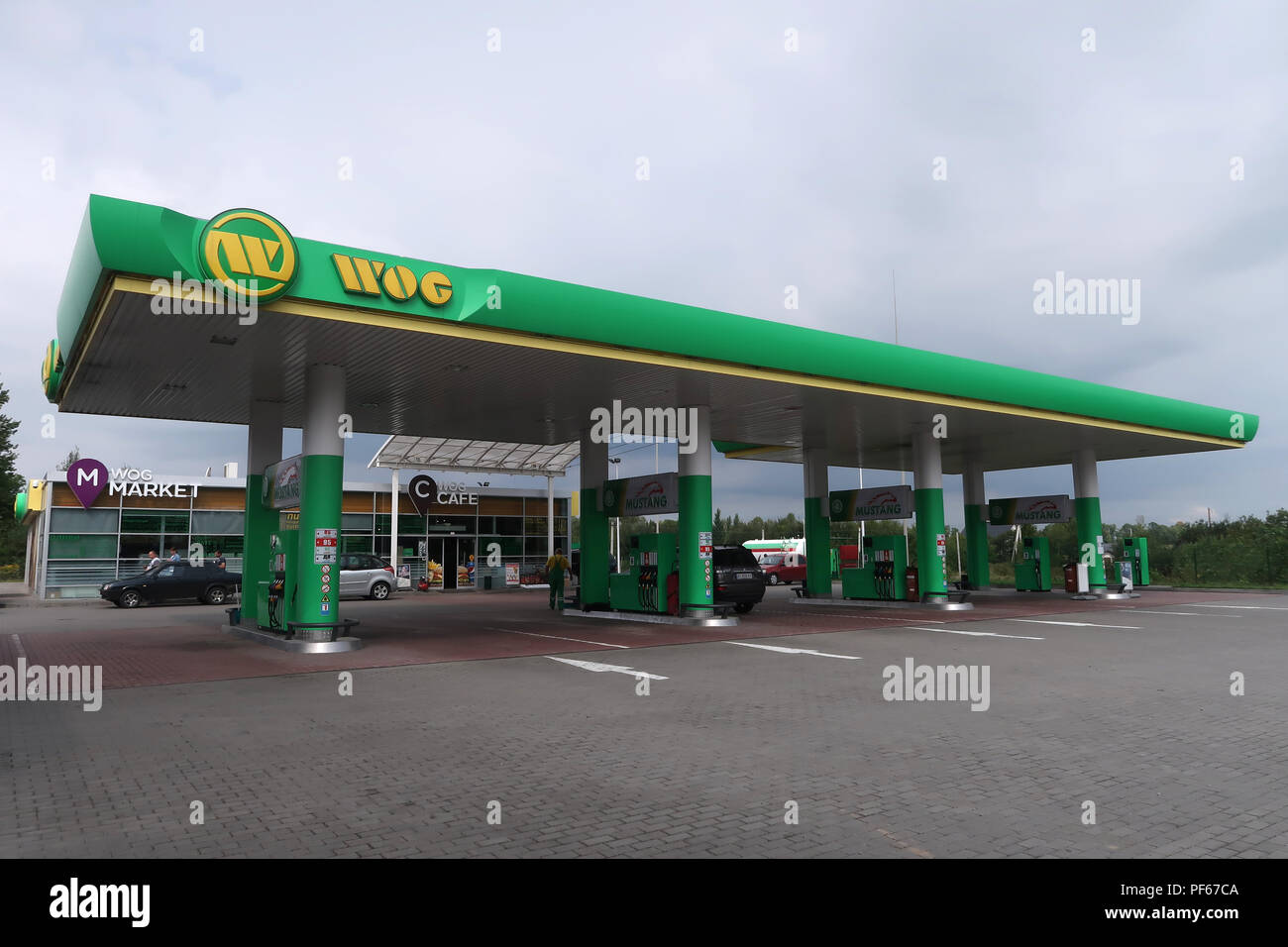 WOG gasoline station selling premium fuel Mustang near the city of Lviv ...