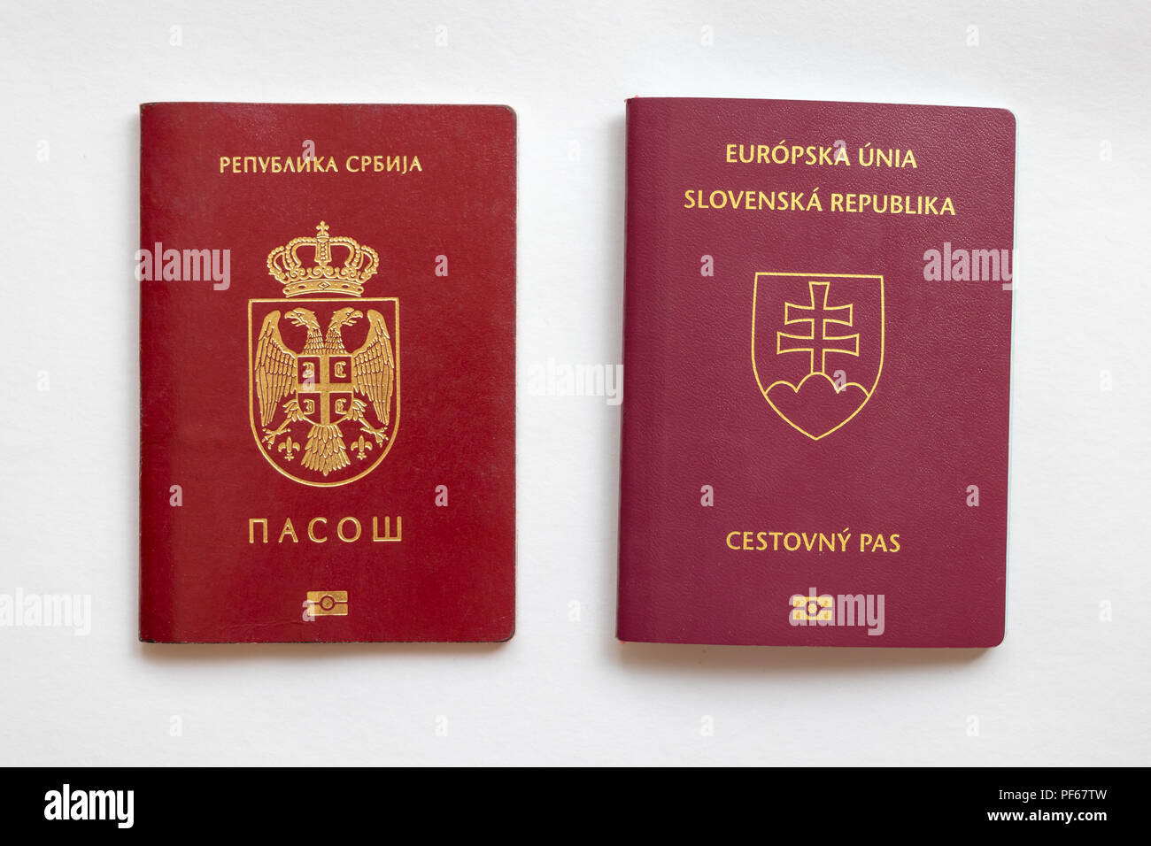 Slovak and Serbian passport isolated on white paper background Stock ...