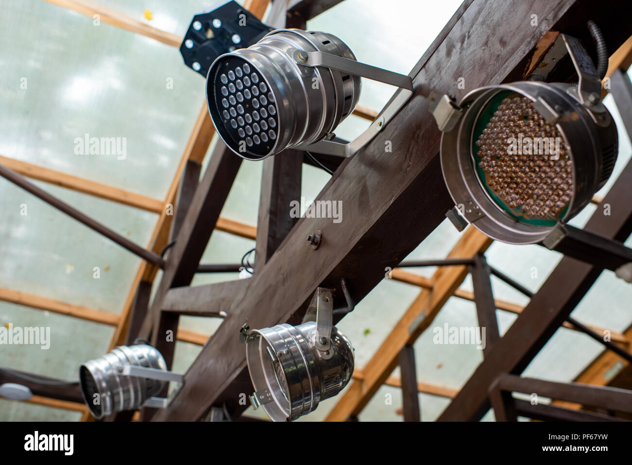 Chromed concert LED lamps Stock Photo - Alamy