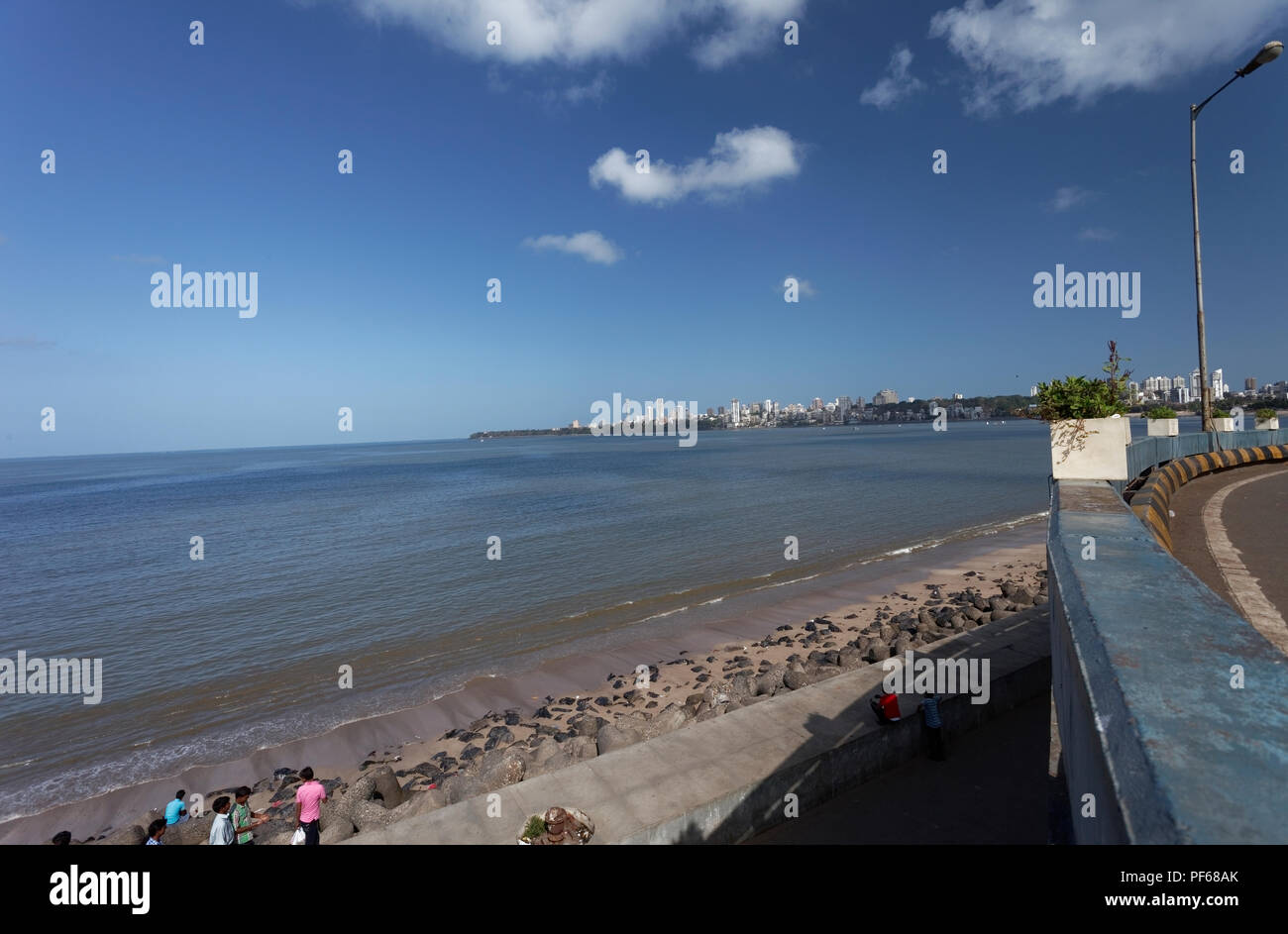 Skyline showing Walkeshwar area and vehicle traffic at marine drive in ...