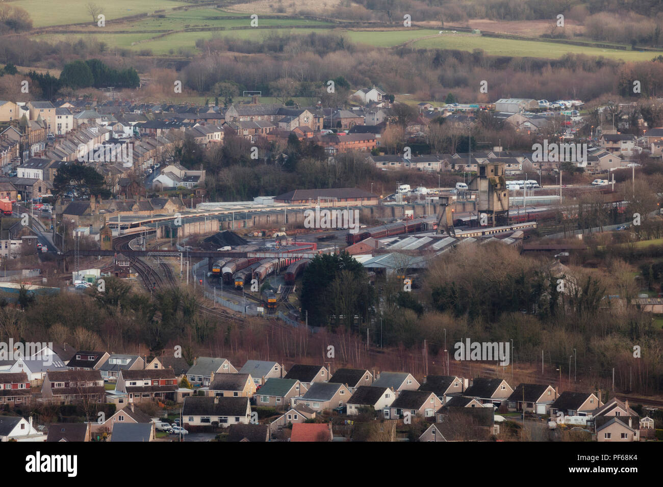 Overall view of West Coast railway company's ( WCRC ) Carnforth depot ...
