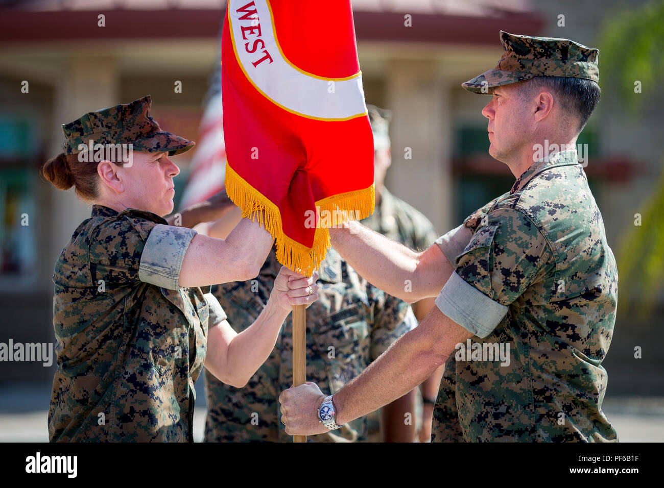 U.S. Marine Corps Lt. Col. Stephen H. Mount, right, outgoing commanding ...