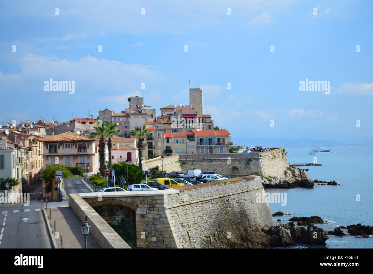 View of the shore and village of Antibes, Cote D'Azur France Stock ...