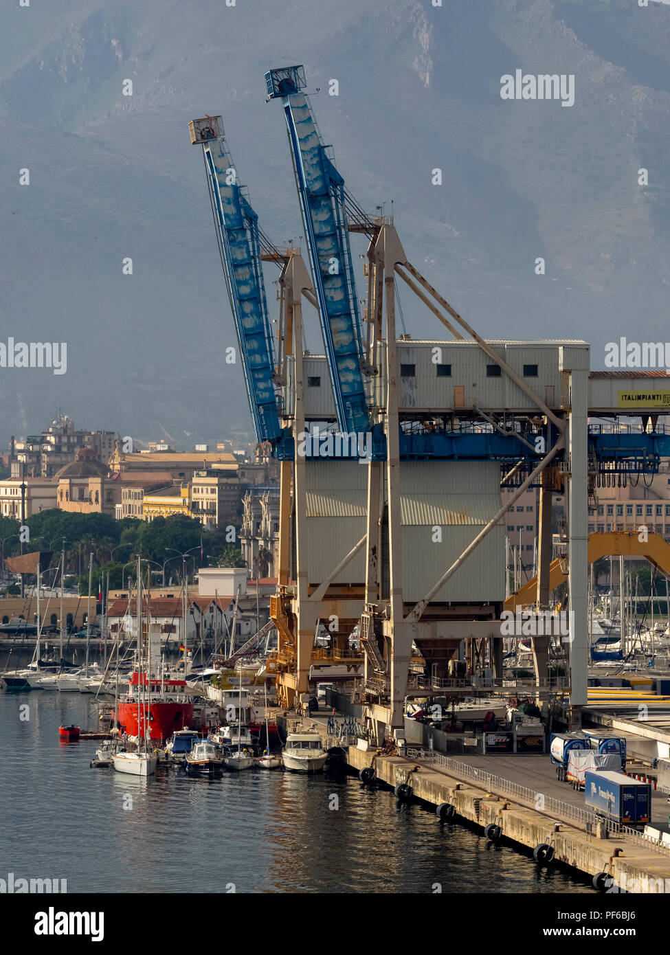 PALERMO, SICILY, ITALY - MAY 21, 2018: Port dock cranes at the harbour ...