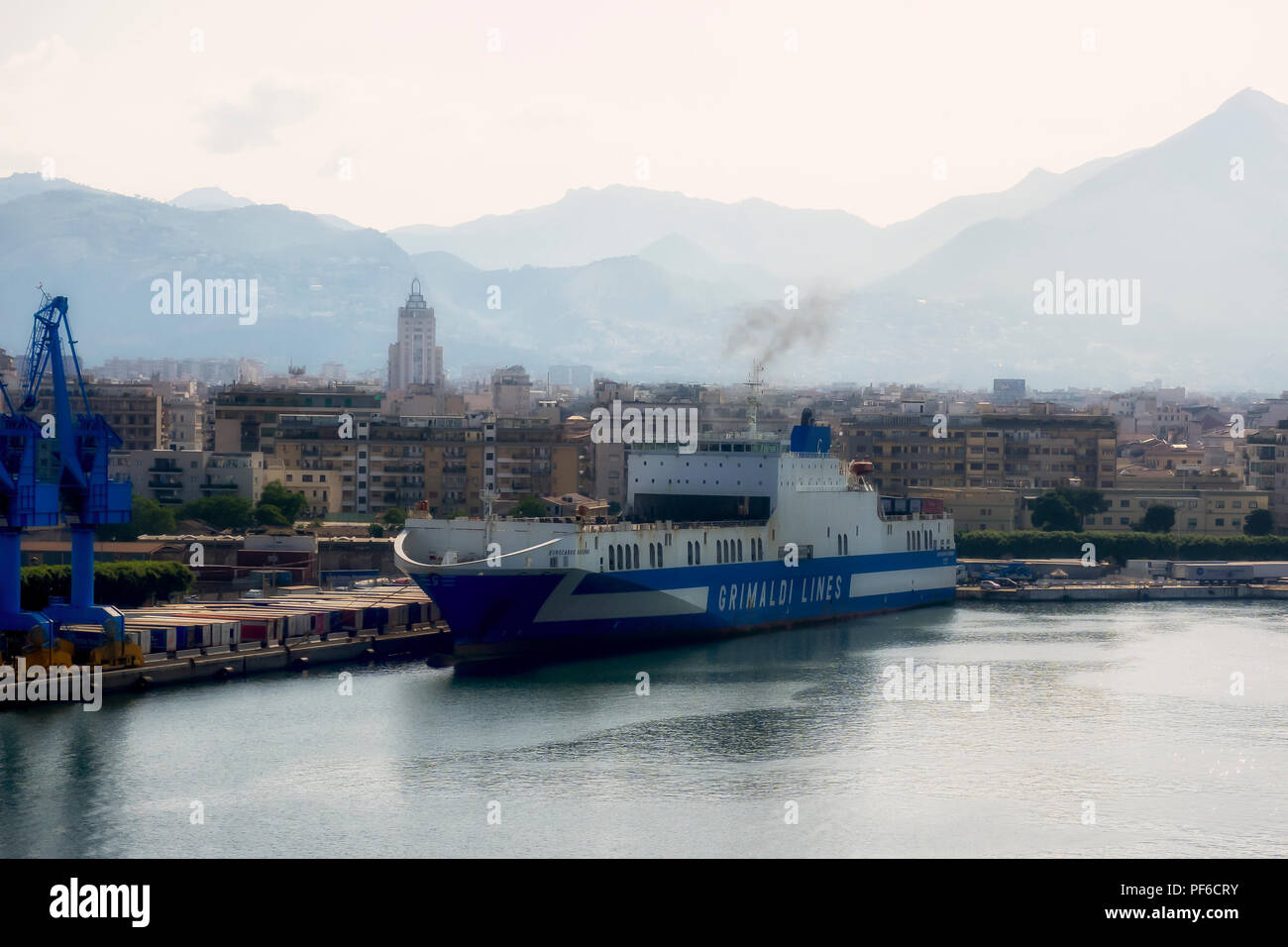 PALERMO, SICILY, ITALY - MAY 21, 2018: View over the Port with ferry ...