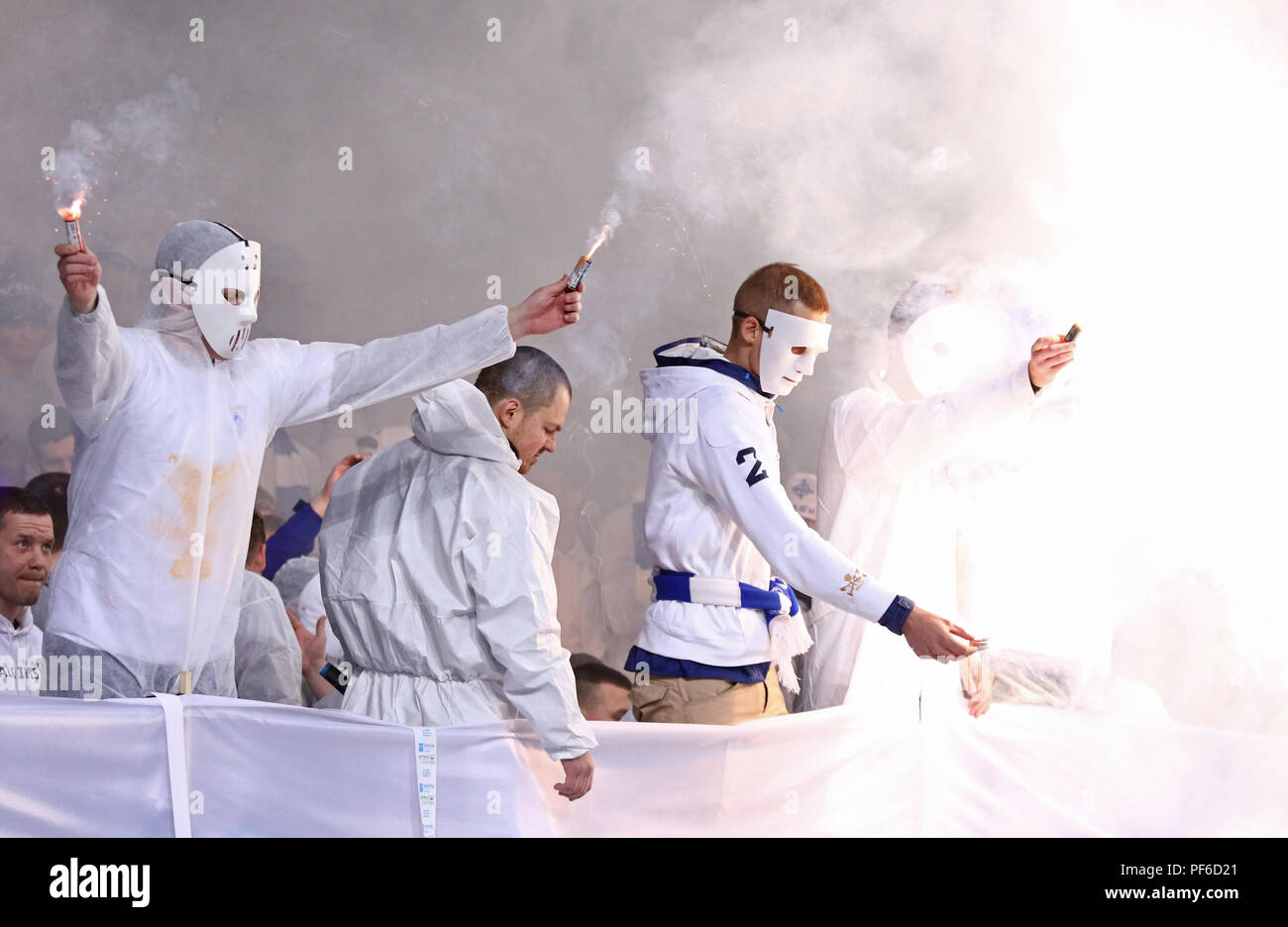 KYIV, UKRAINE - APRIL 21, 2017: FC Dynamo Kyiv ultra supporters (ultras ...