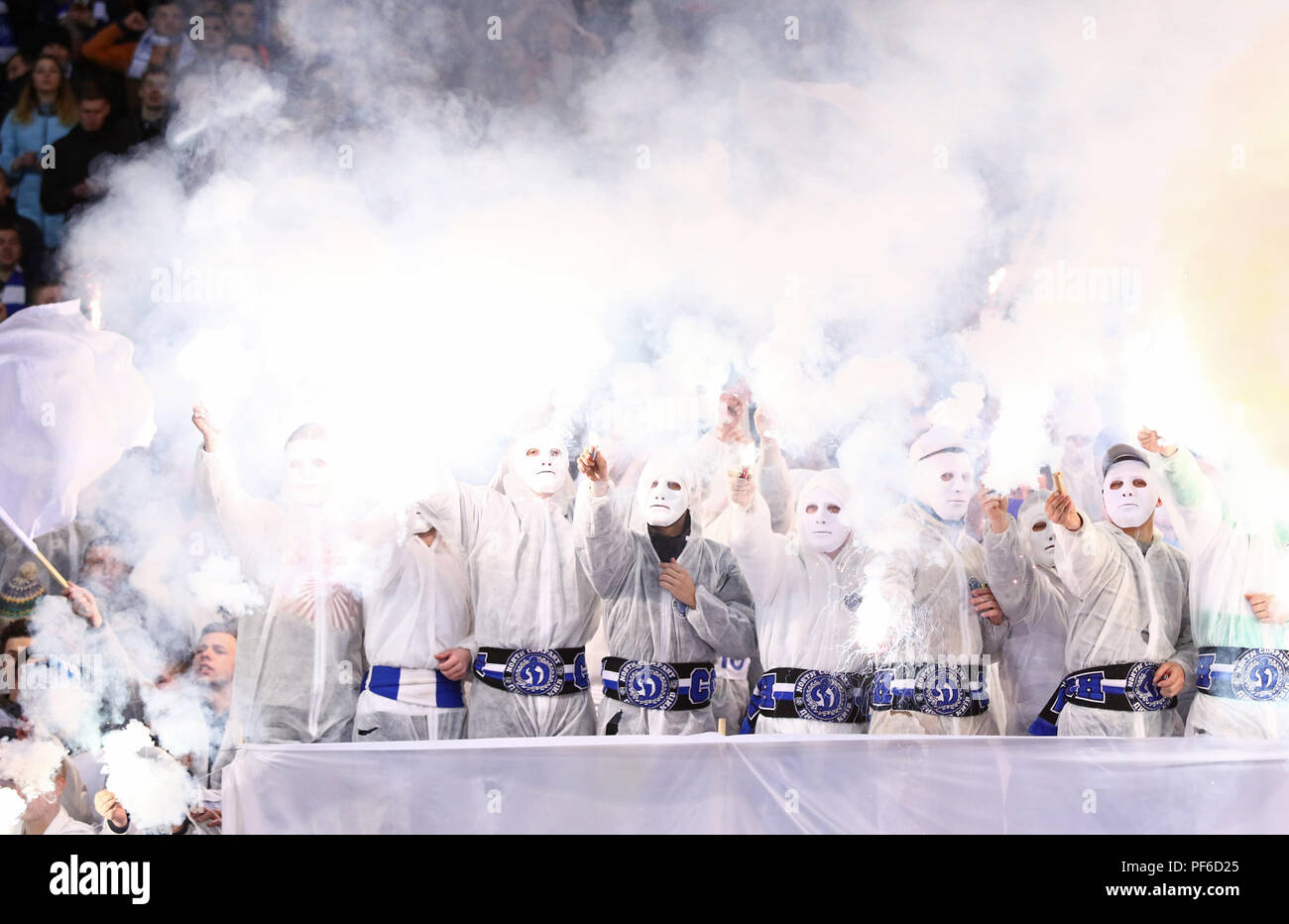 KYIV, UKRAINE - APRIL 21, 2017: FC Dynamo Kyiv ultra supporters (ultras ...