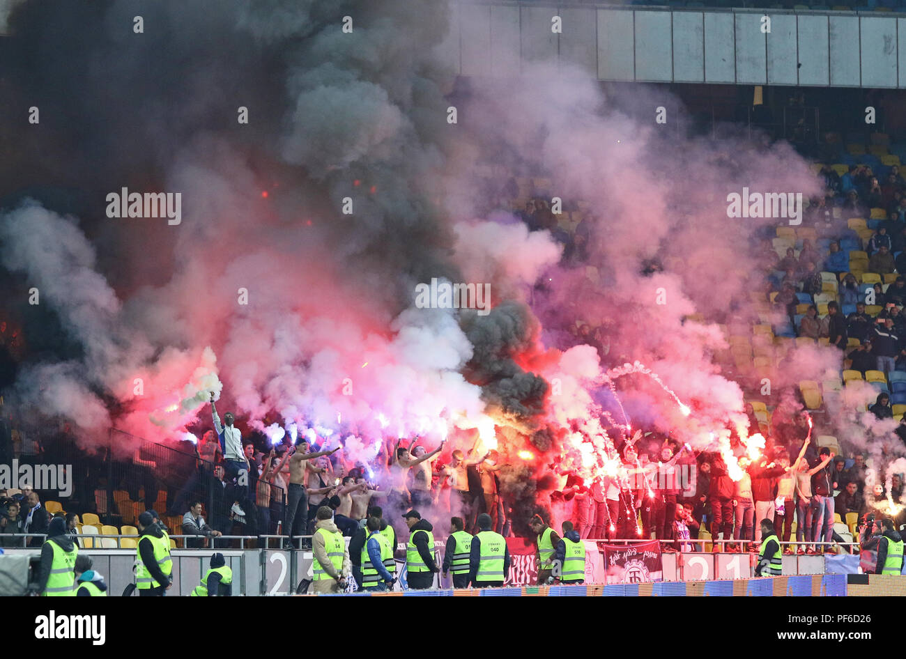 KYIV, UKRAINE - APRIL 21, 2017: FC Dynamo Kyiv ultra supporters (ultras ...