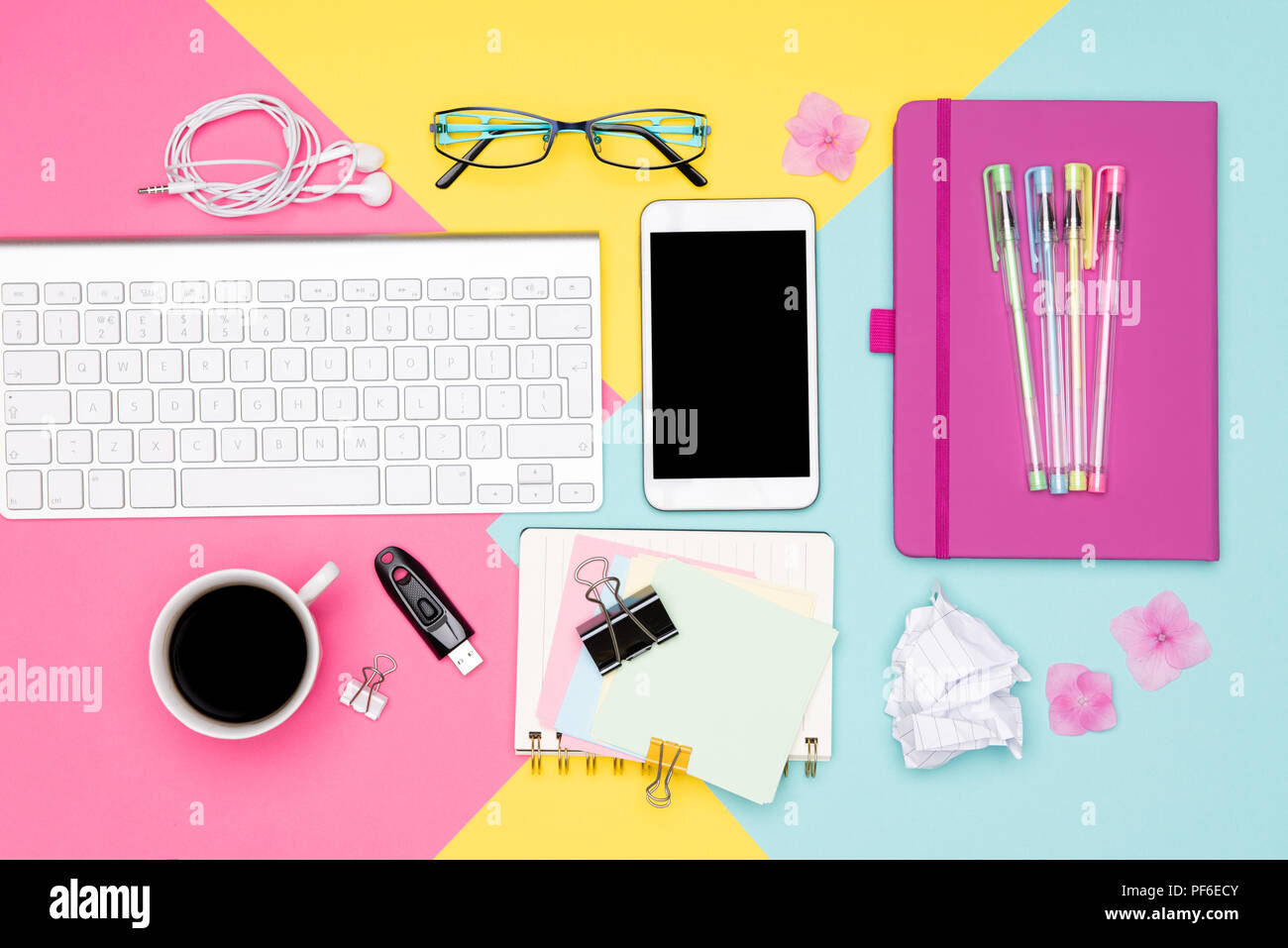 Office Desk Working Space Flat Lay Top View Photo Of Workspace With Keyboard Notepad And