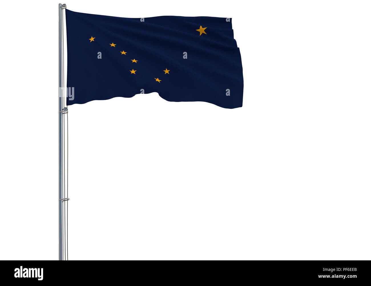 isolated flag of the US state of Alaska is flying in the wind, 3d ...
