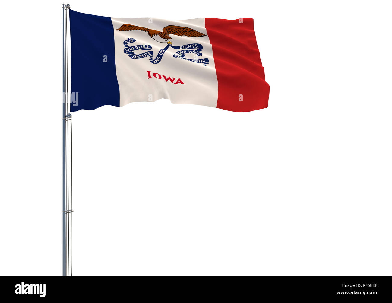 isolated flag of the US state of Iowa is flying in the wind, 3d ...