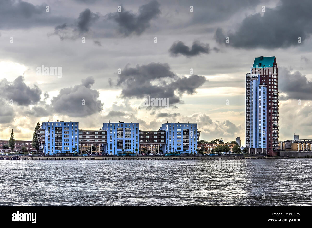 Modern/post modern apartment buildings at the waterfront of the suburb ...